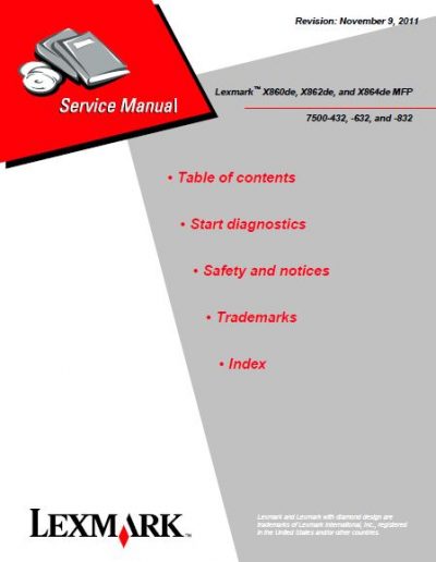 LEXMARK X864de MFP Service Manual and Parts Manual