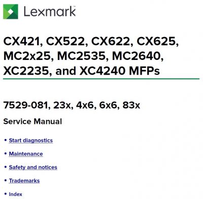 LEXMARK CX421, CX522, CX622, CX625, MC2x25, MC2535, MC2640, XC2235 ...